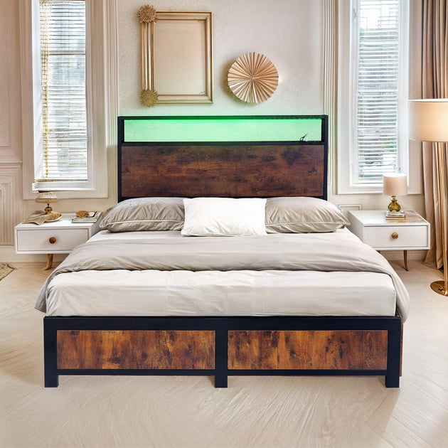 Belluno Industrial Style Industrial Metal Bed Frame with 4 Drawers and