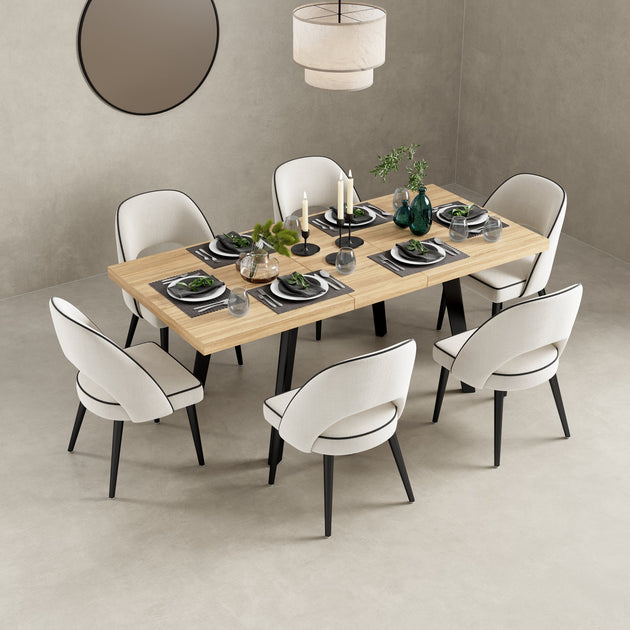 Belluno 4-6 Seater Oak 190CM Extending Dining Table With 4/6 Boucle Di