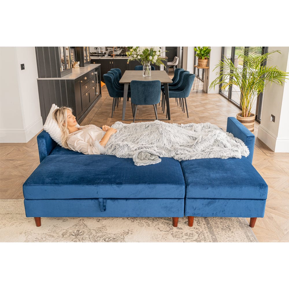 Destin Reversible Blue Corner Sofa With Storage Chaise and Ottoman