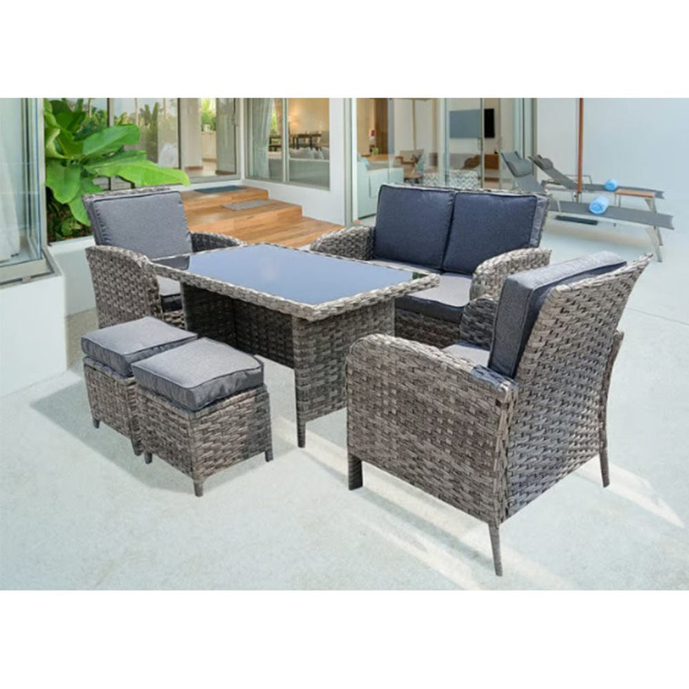 Outdoor Rattan Garden Furniture 6 Seater Sofa Dining Set In Grey ...