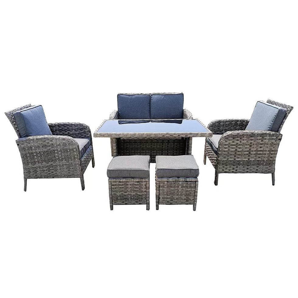 Outdoor Rattan Garden Furniture 6 Seater Sofa Dining Set In Grey ...