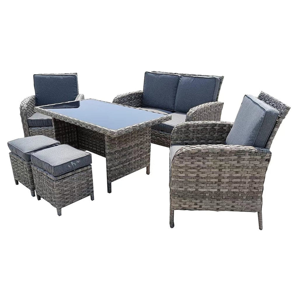 Outdoor Rattan Garden Furniture 6 Seater Sofa Dining Set In Grey ...