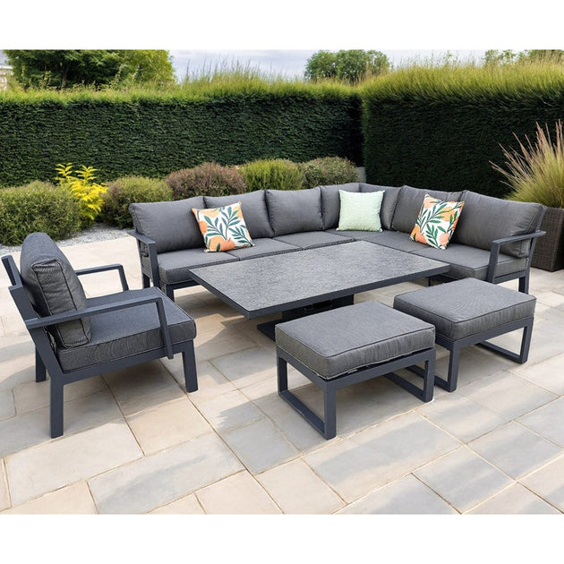 Berlin Outdoor Garden Aluminium 9 Seater Corner Sofa Rising Table Set
