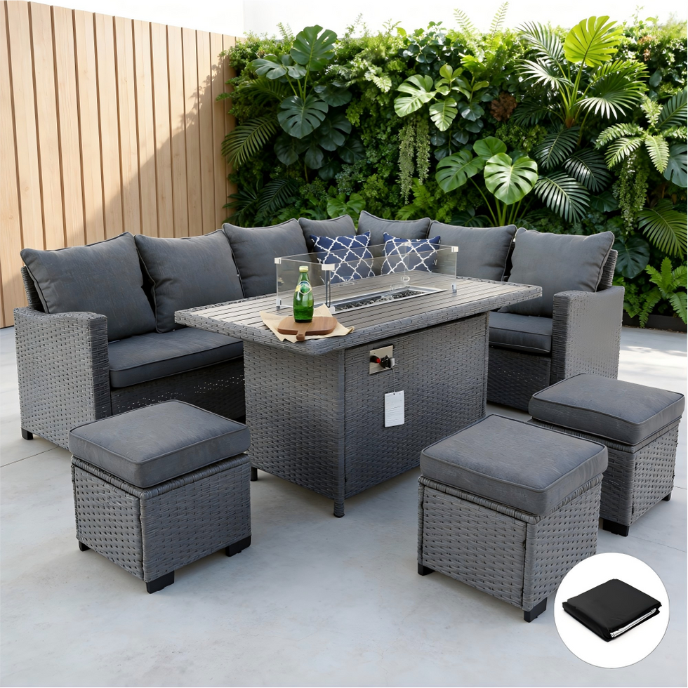 Galle 9 Seater Rattan Garden Furniture With Fire Pit Sofa Set ...