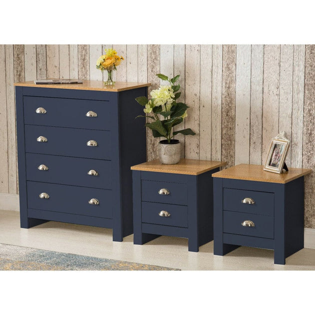 Heritage 3 Piece Bedside Chest Set With 2 Bedside Tables