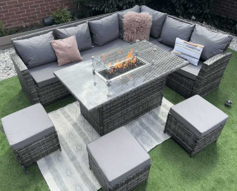 Rosen 9 Seater Fire Pit Rattan Garden Furniture Corner Dining Sofa Set