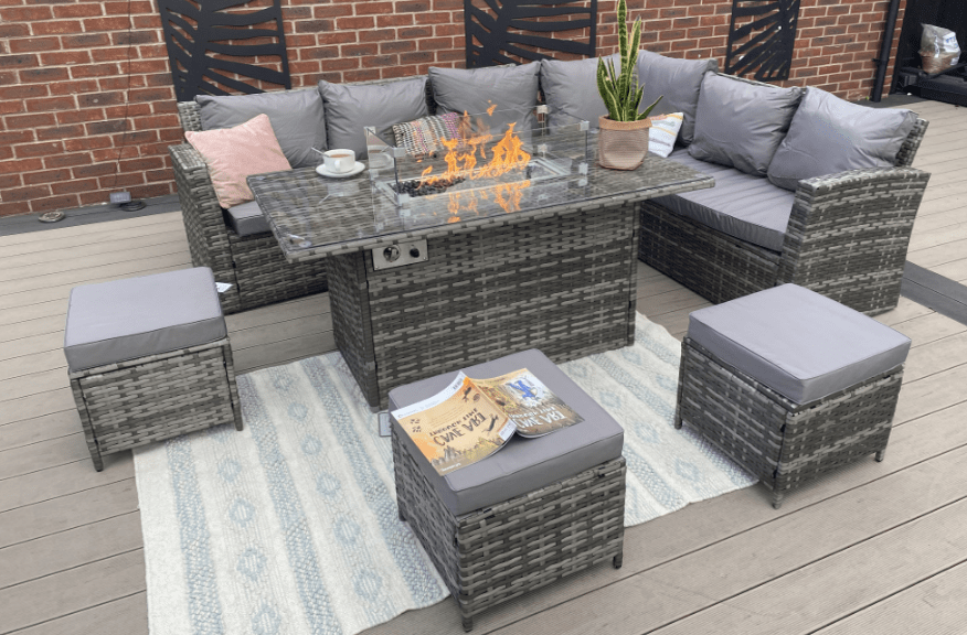Rosen 9 Seater Fire Pit Rattan Garden Furniture Corner Dining Sofa Set