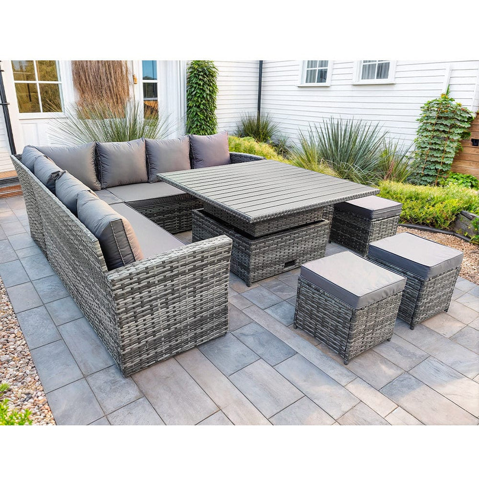 Rosen 11 Seater Rattan Garden Furniture Corner Sofa Cube Set With Alum ...
