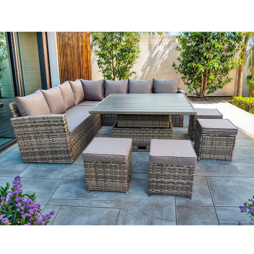 Rosen 11 Seater Rattan Garden Furniture Corner Sofa Cube Set With Alum ...