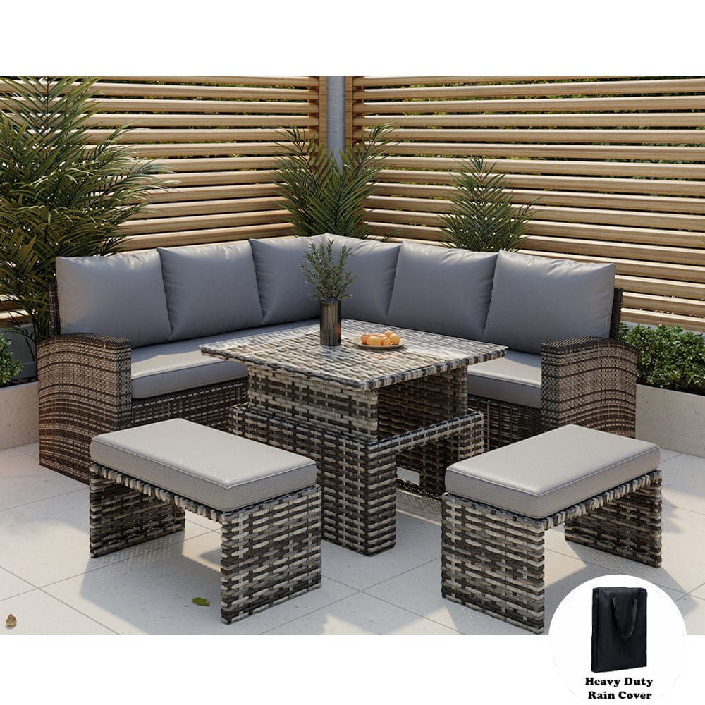 Rosen Rattan Garden Furniture 9 Seater Corner Sofa Rising Table Set Wi