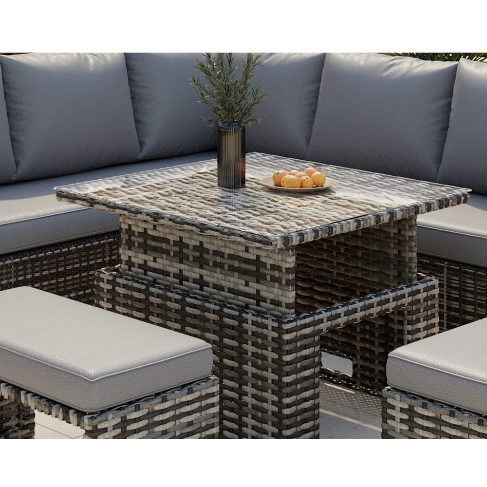 Rosen Rattan Garden Furniture 9 Seater Corner Sofa Rising Table Set Wi