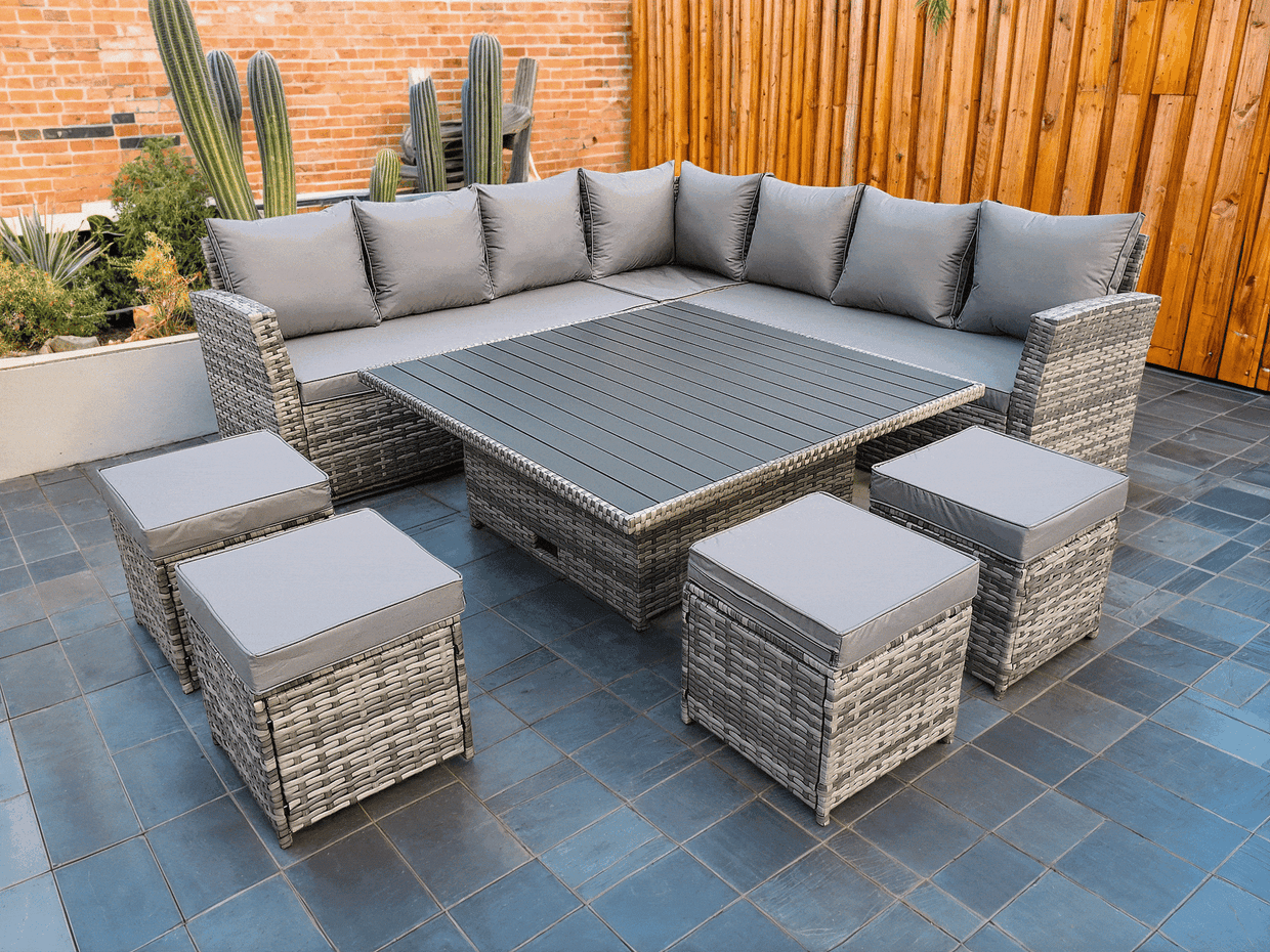 Rosen 11 Seater Rattan Garden Furniture Corner Sofa Cube Set With Alum ...