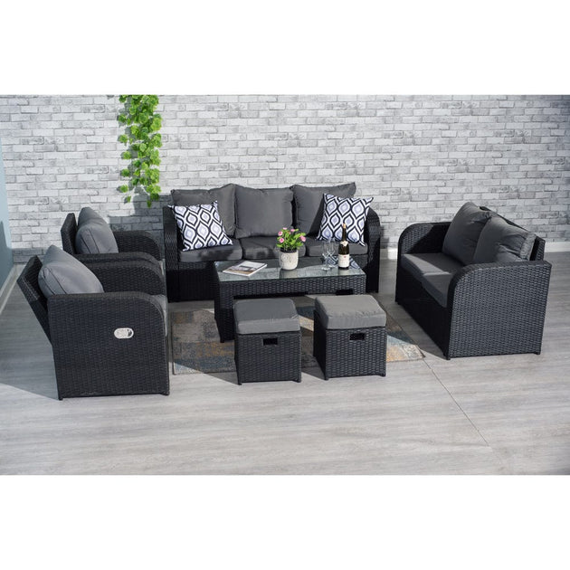 Lotus 9 Seater Rattan Garden Furniture Cube Set In Black | Furniture Maxi