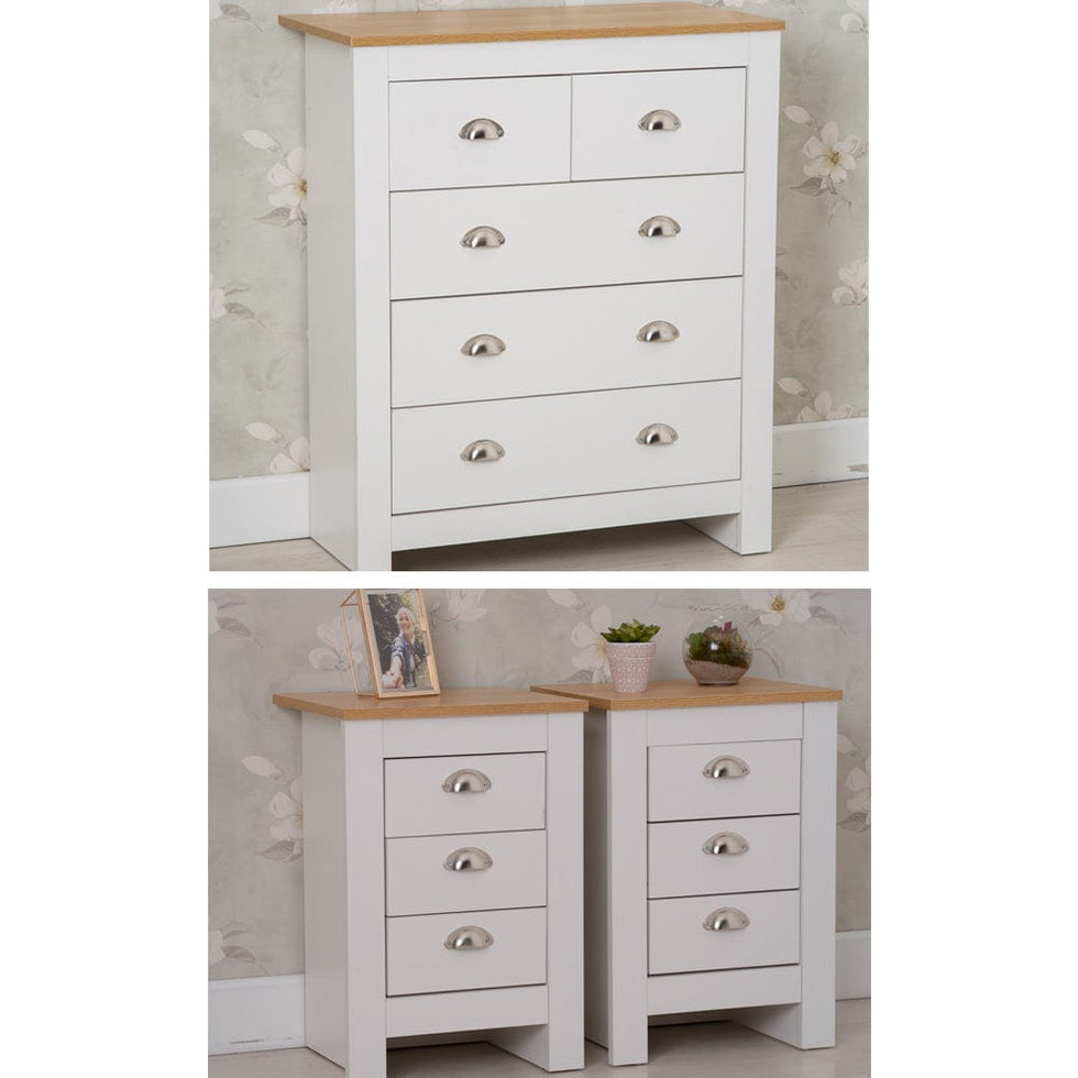 Heritage 3 Piece 6 Draw Chest & Bedside Tables Set White – Furniture Maxi