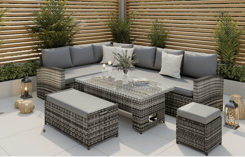Rosen Rattan Garden Furniture 9 Seater Corner Sofa Rising Table & Stor ...