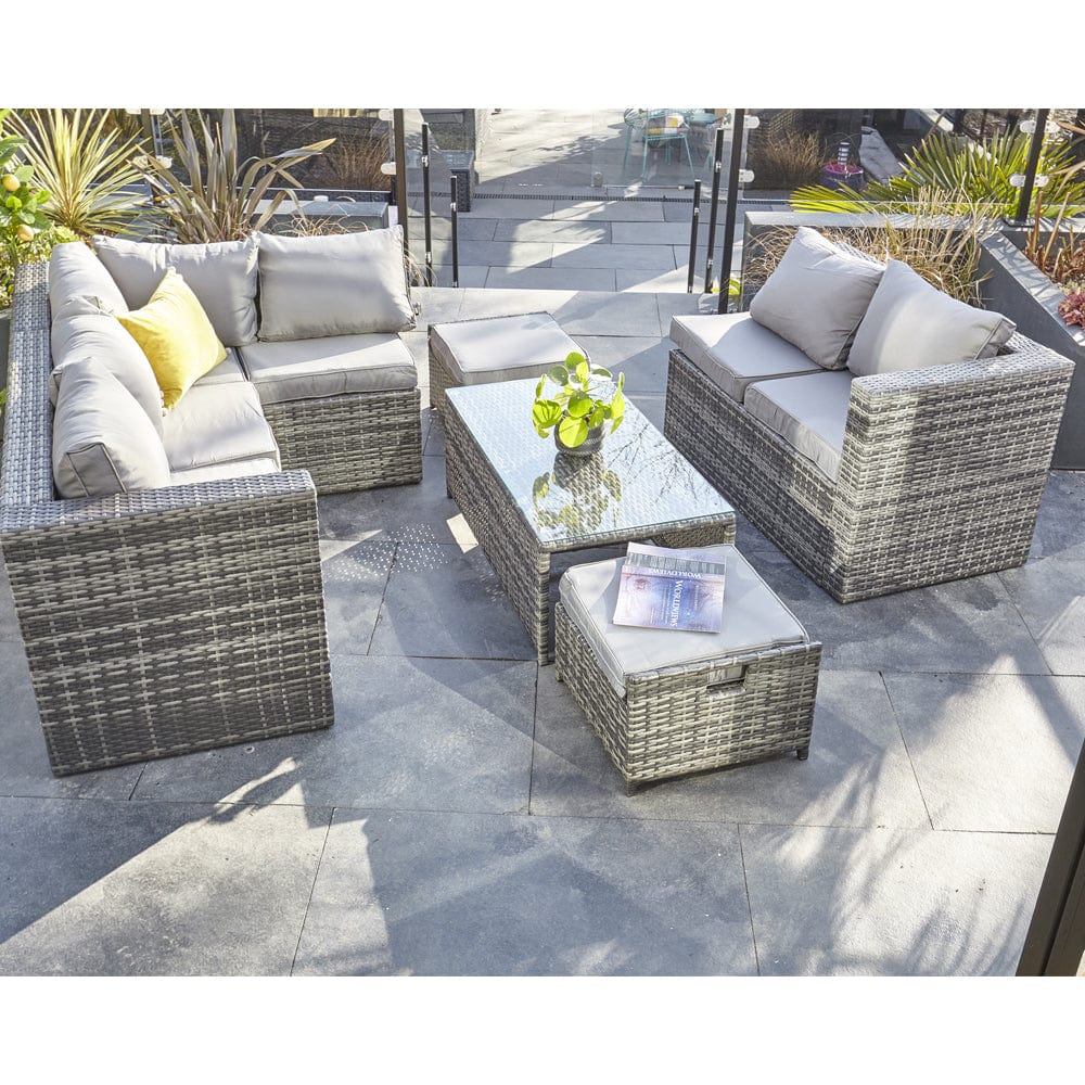 Vancouver 9 Seater Corner Rattan Garden Set In Grey